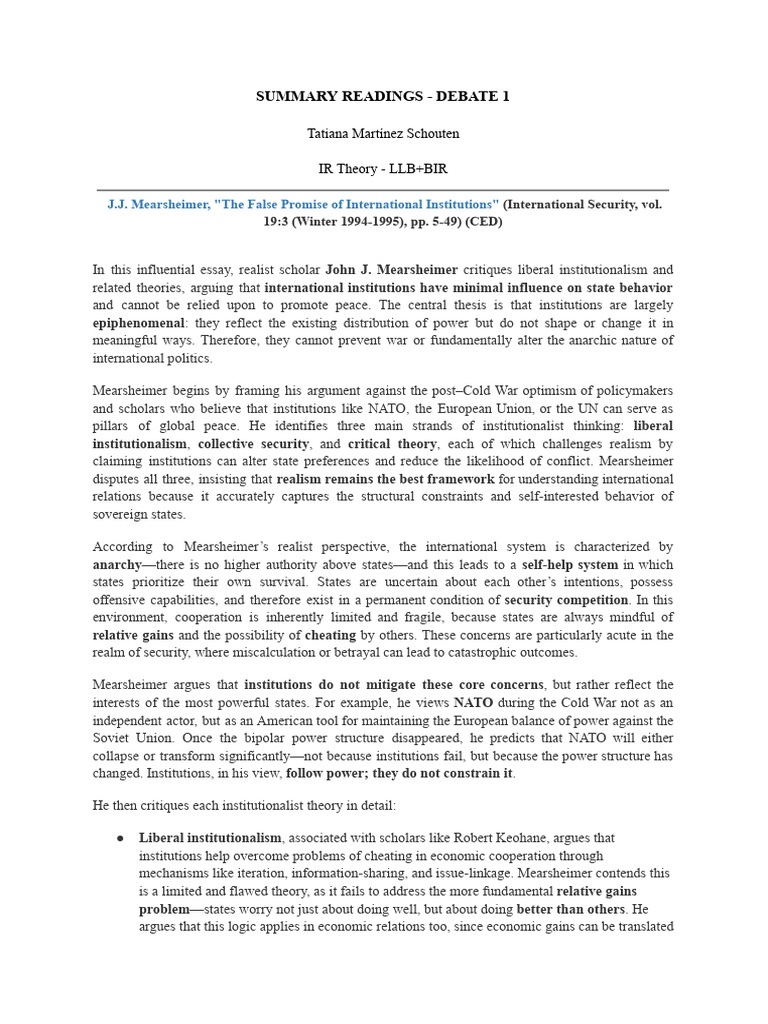 SUMMARYS READINGS-IR THEORY-DEBATE III | PDF | World Systems Theory ...