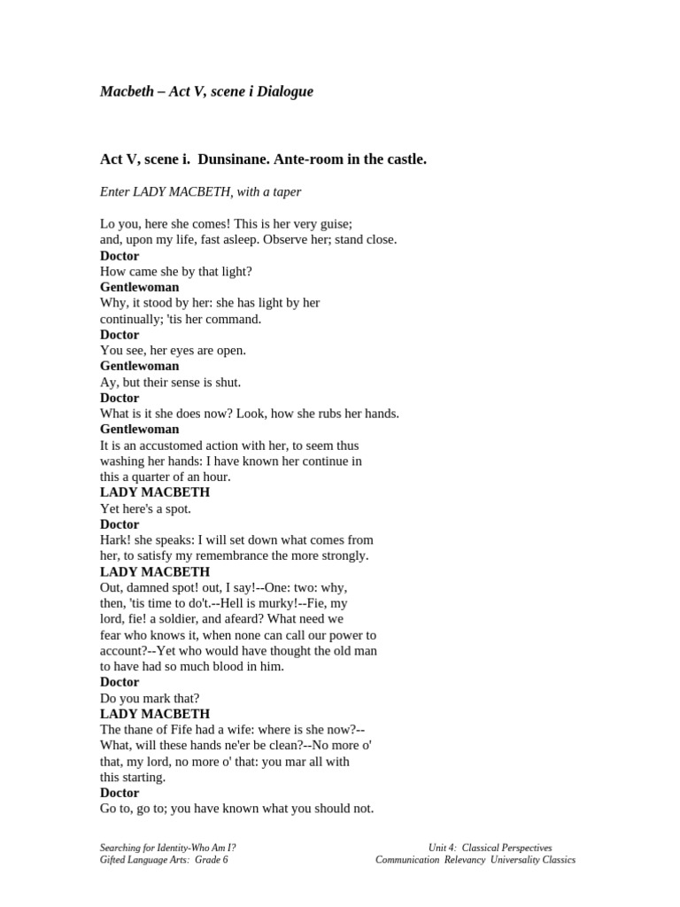 03MacbethActVscene i Dialogue | PDF | Macbeth