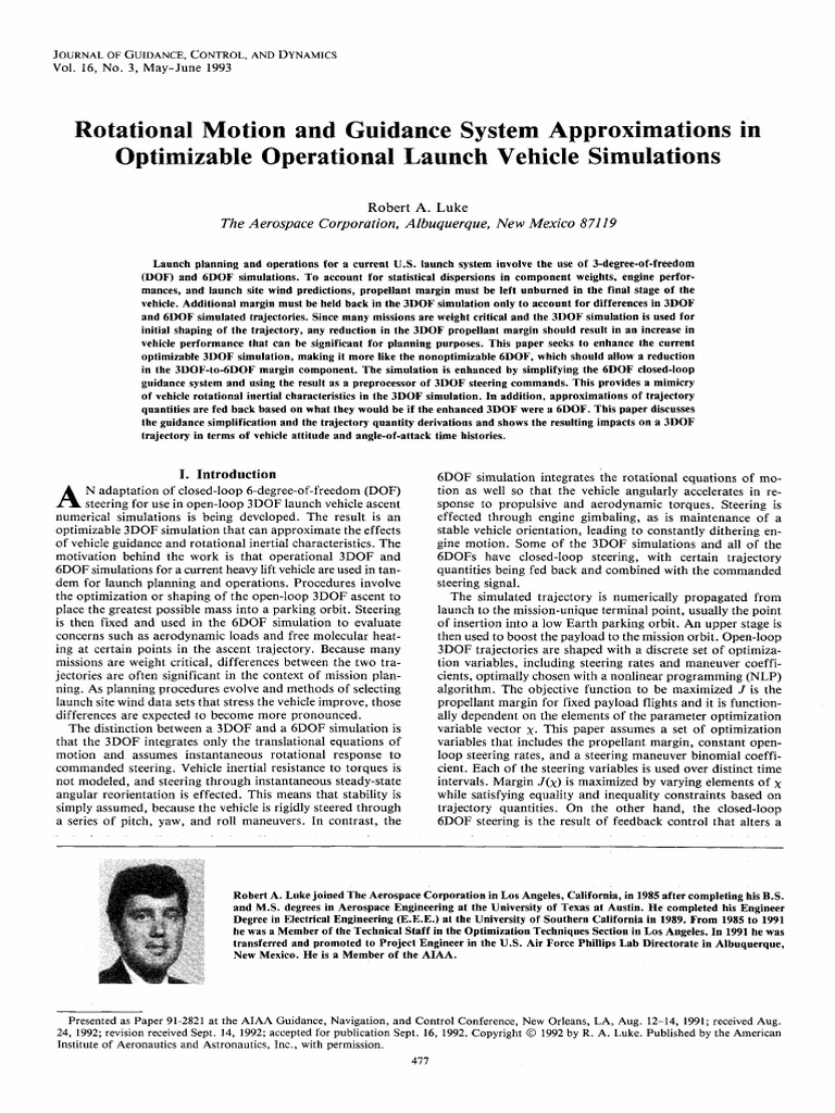 Rotational Motion and Guidance System Approximations in Optimizable ...