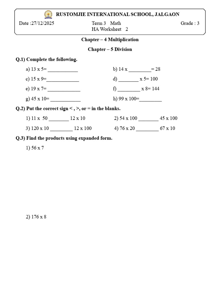 Term 3 - Grade 3 Math HA Worksheet 2 | PDF