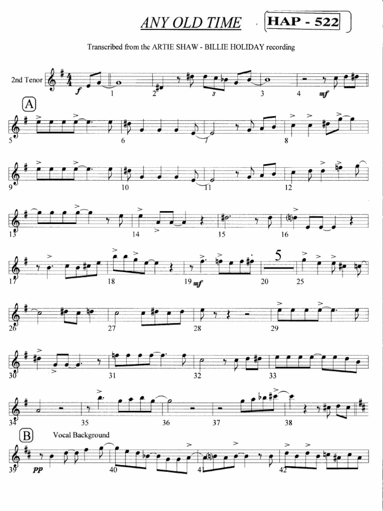 Any Old Time - Sax Tenor 2 | PDF