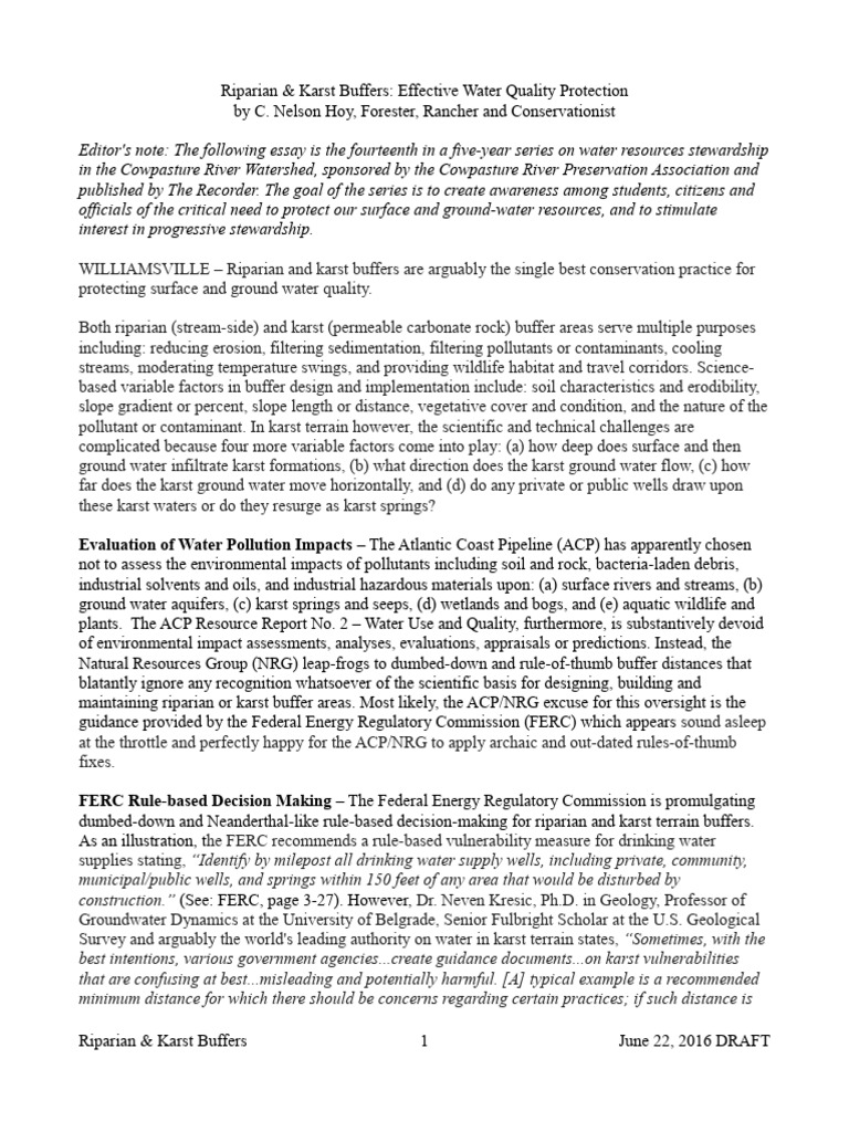Essay No. 14 Karst and Riparian Buffers | PDF | Riparian Zone | Groundwater