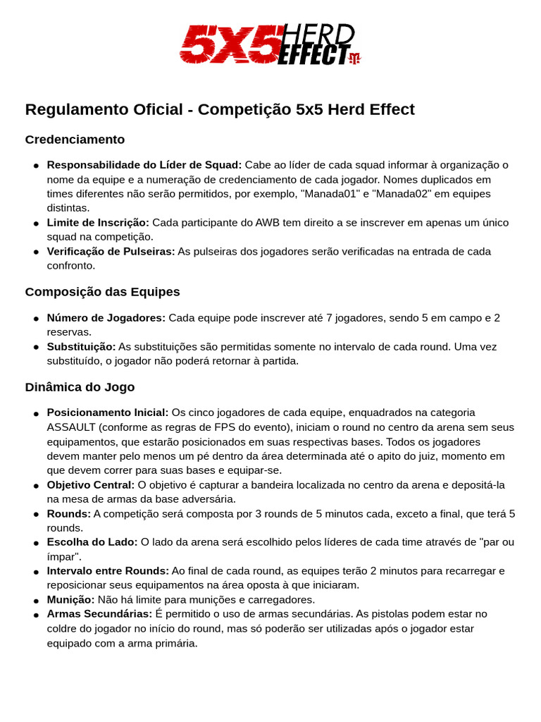 Regulamento Oficial - Competição 5x5 Herd Effect | PDF | Bandeira