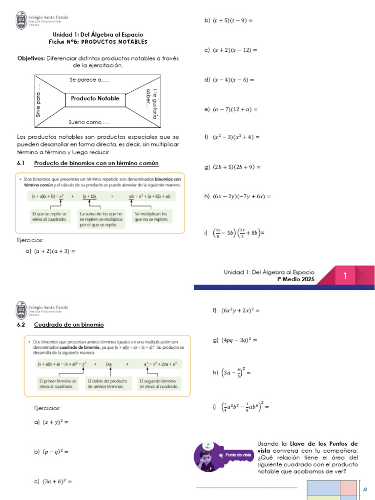 Ficha 6 - Productos Notables | PDF | Matemáticas | Álgebra