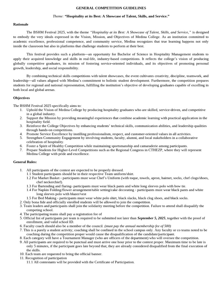 BSHM Festival 2025 Competition Guidelines | PDF