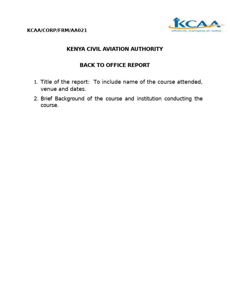 KCAA Training Course Back to Office Report | PDF
