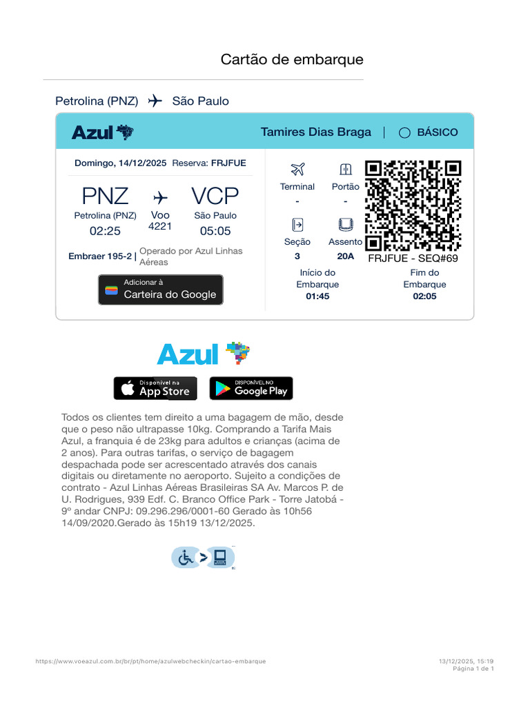 Regras de Bagagem Azul Linhas Aéreas | PDF