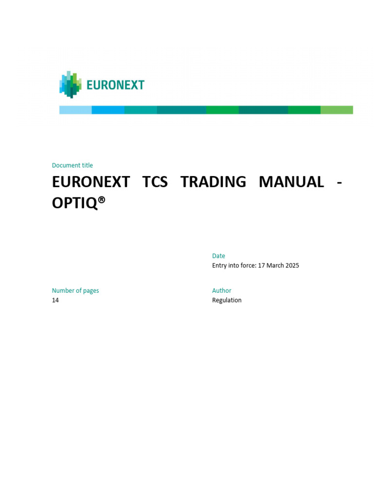 Euronext TCS Trading Manual Overview | PDF | Securities (Finance) | Stocks