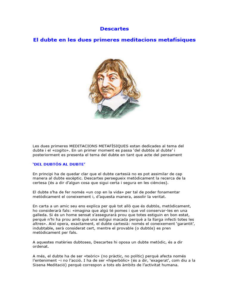 Descartes - El Dubte en Les Dues Primeres Meditacions | PDF