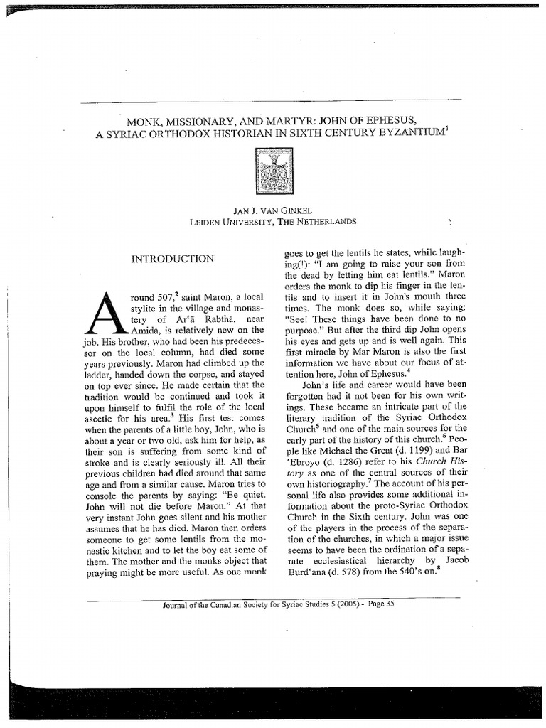 Van Ginkel Monk Missionary and Martyr John of Ephesus JCSSS 5 2005 | PDF