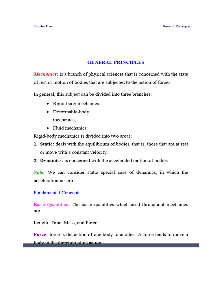 Mechanics: General Principles Overview | PDF | Force | Mechanics
