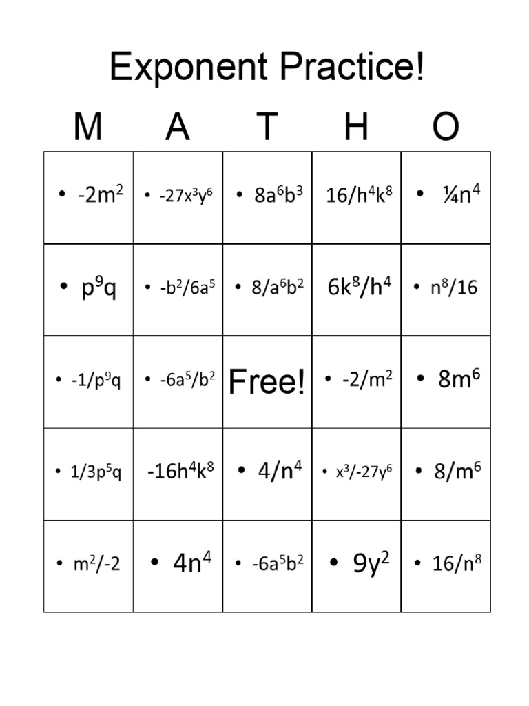 Free Exponent Practice Worksheets | PDF | Gaming | Gambling Games