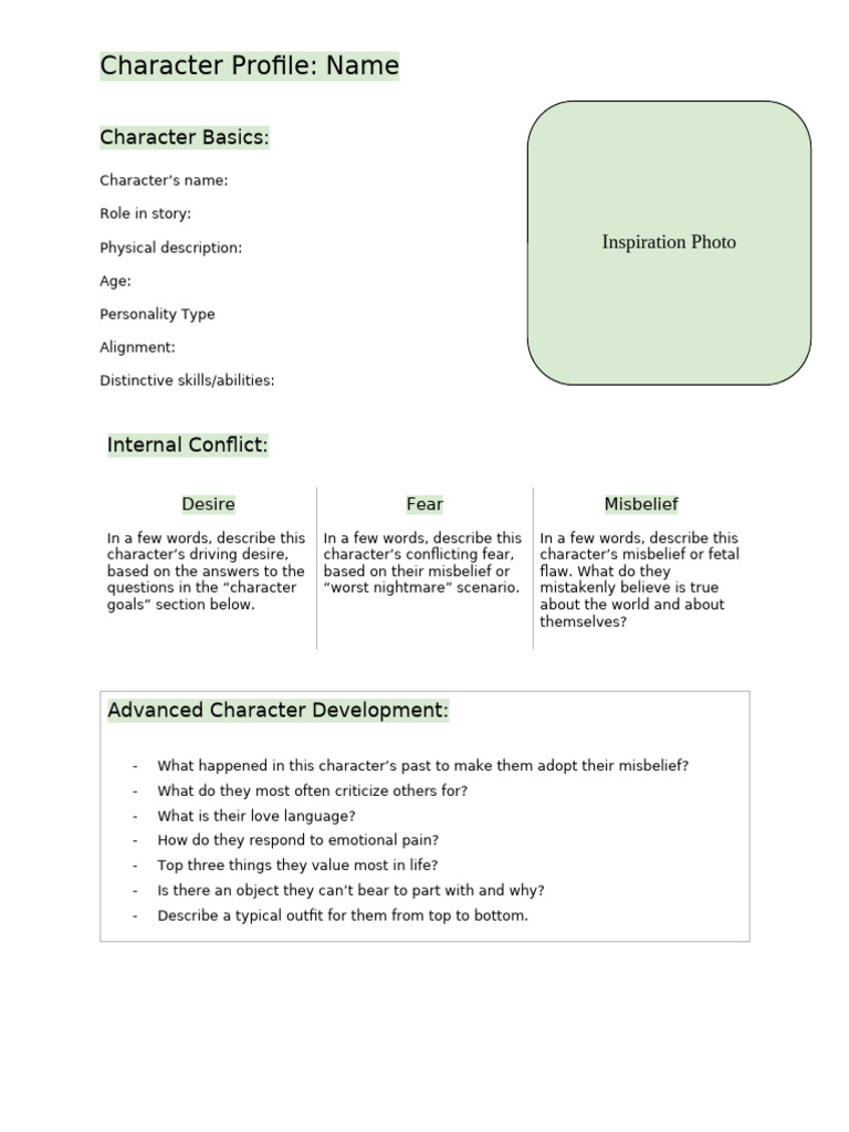 Character Profile Template | PDF | Cognition | Behavioural Sciences