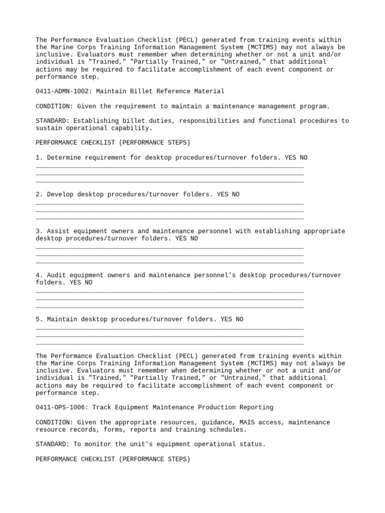Marine Corps Performance Evaluation Checklist | PDF