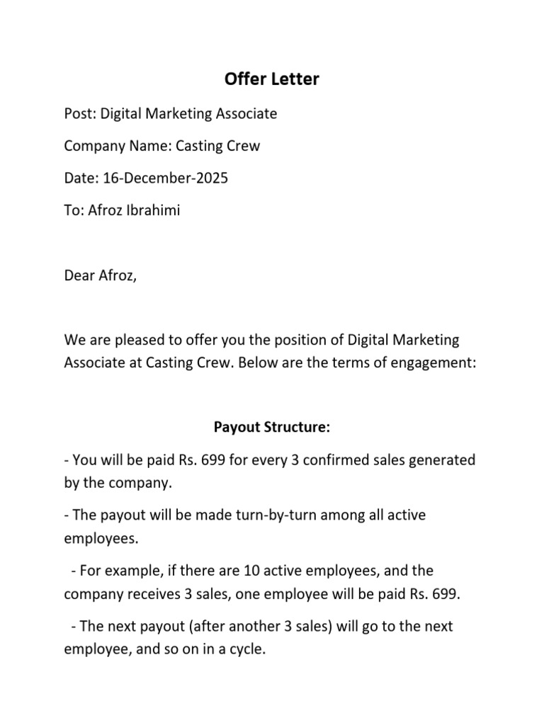 Digital Marketing Associate Offer Letter | PDF