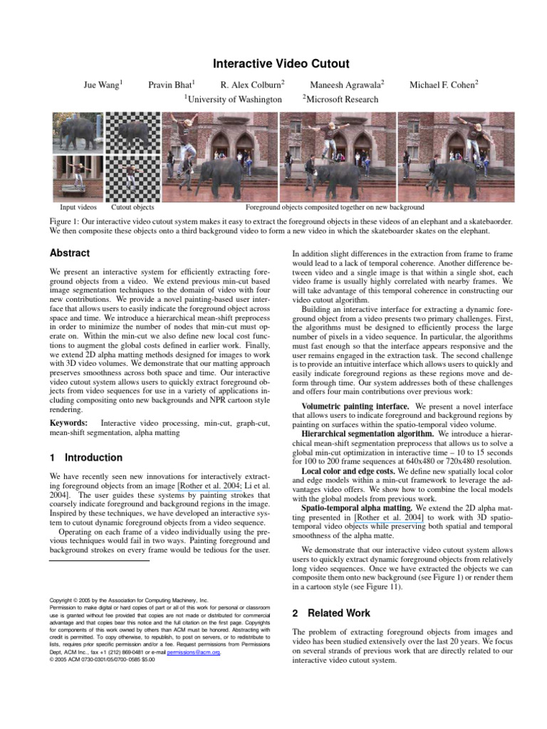 Interactive Video Cutout | PDF | Image Segmentation | 2 D Computer Graphics
