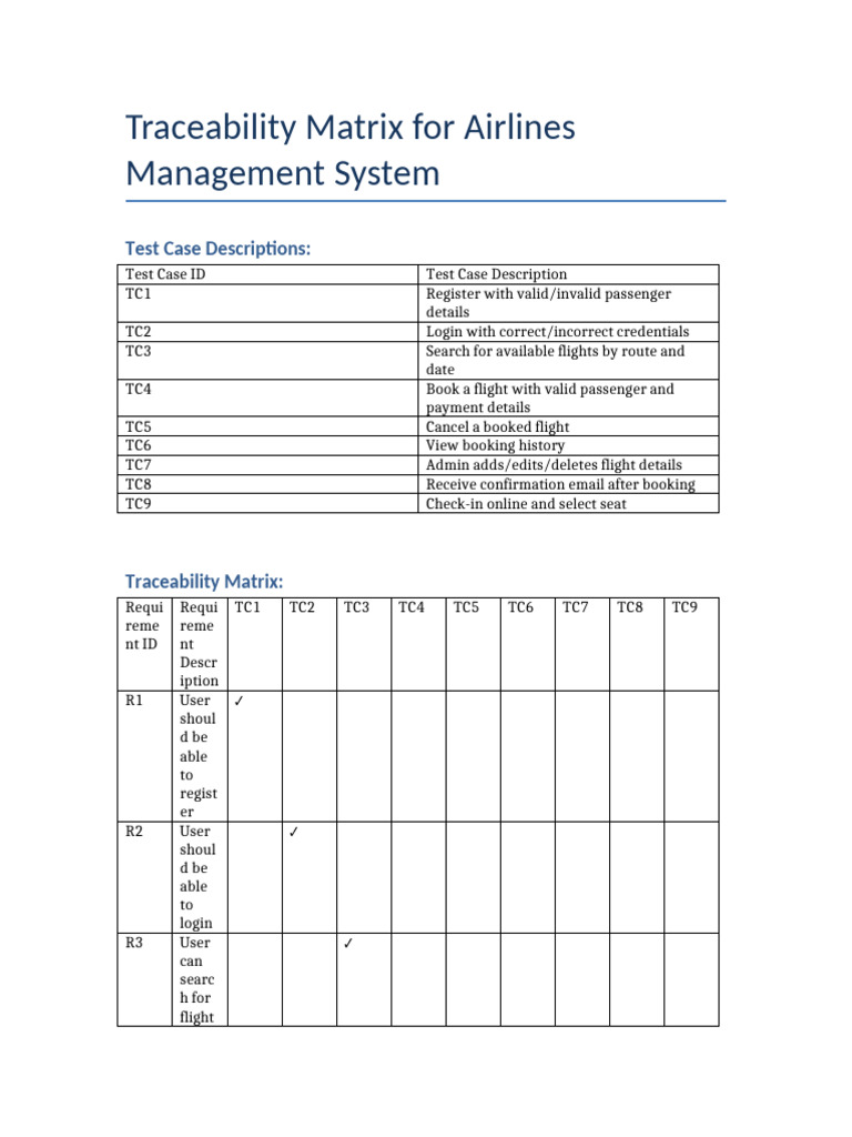 Traceability Matrix Airlines | PDF