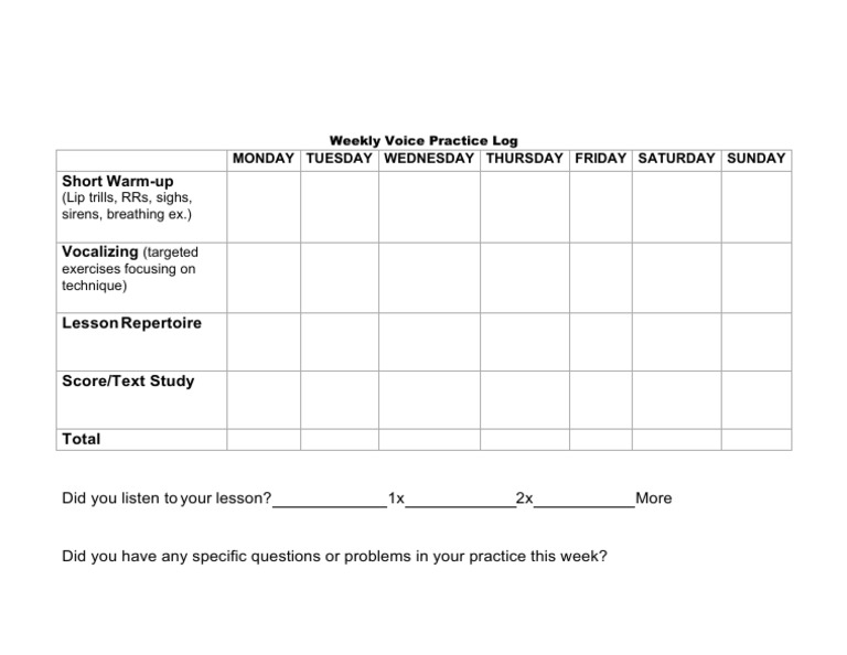 Weekly Voice Practice Tracker | PDF
