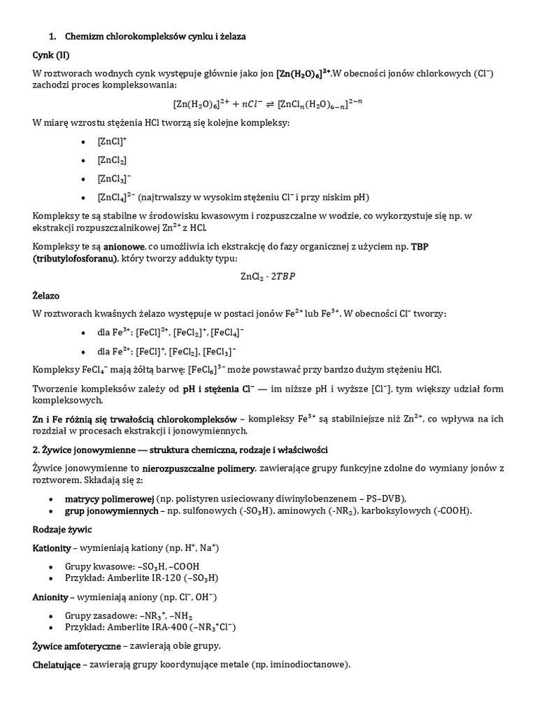Chemizm Chlorokompleksów Cynku I Żelaza | PDF