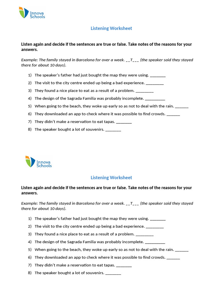 True or False Listening Worksheet | PDF