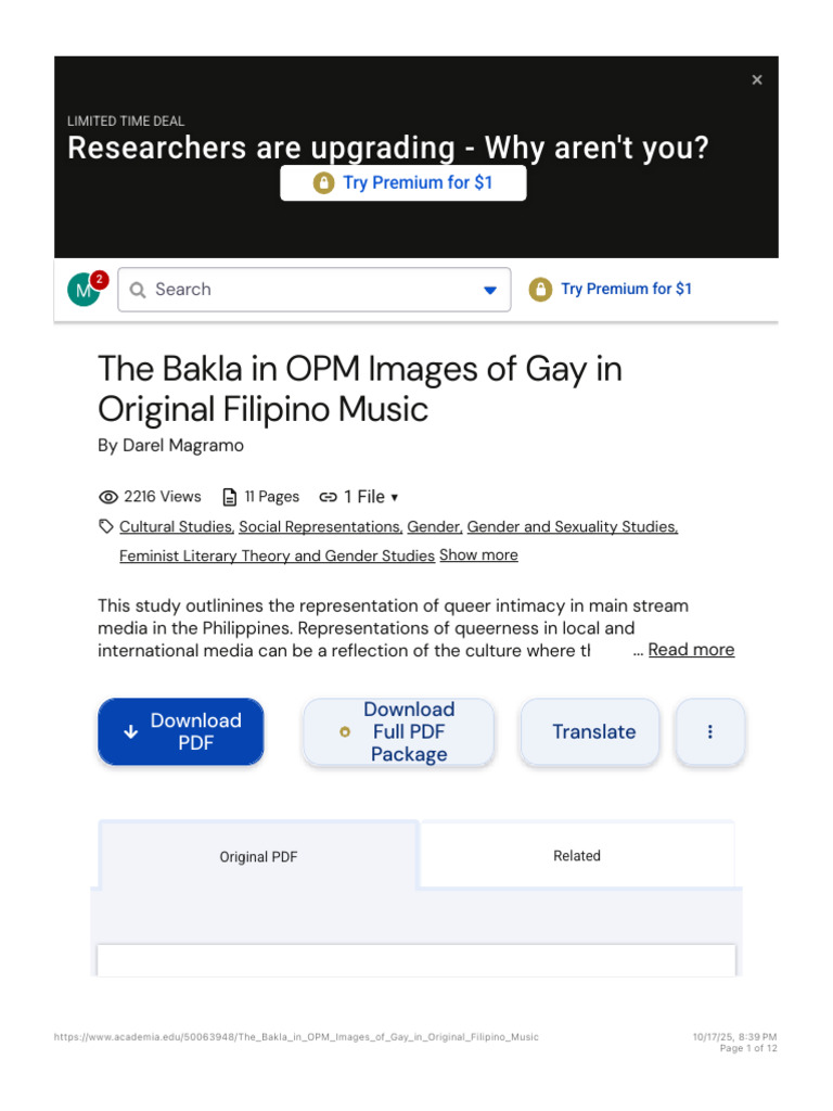 The Bakla in OPM Images of Gay in Original Filipino Music | PDF ...