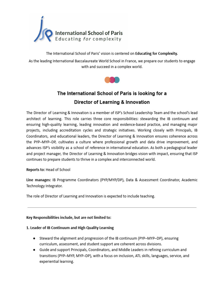 Director of Learning & Innovation (Final) | PDF | Learning | Cognition