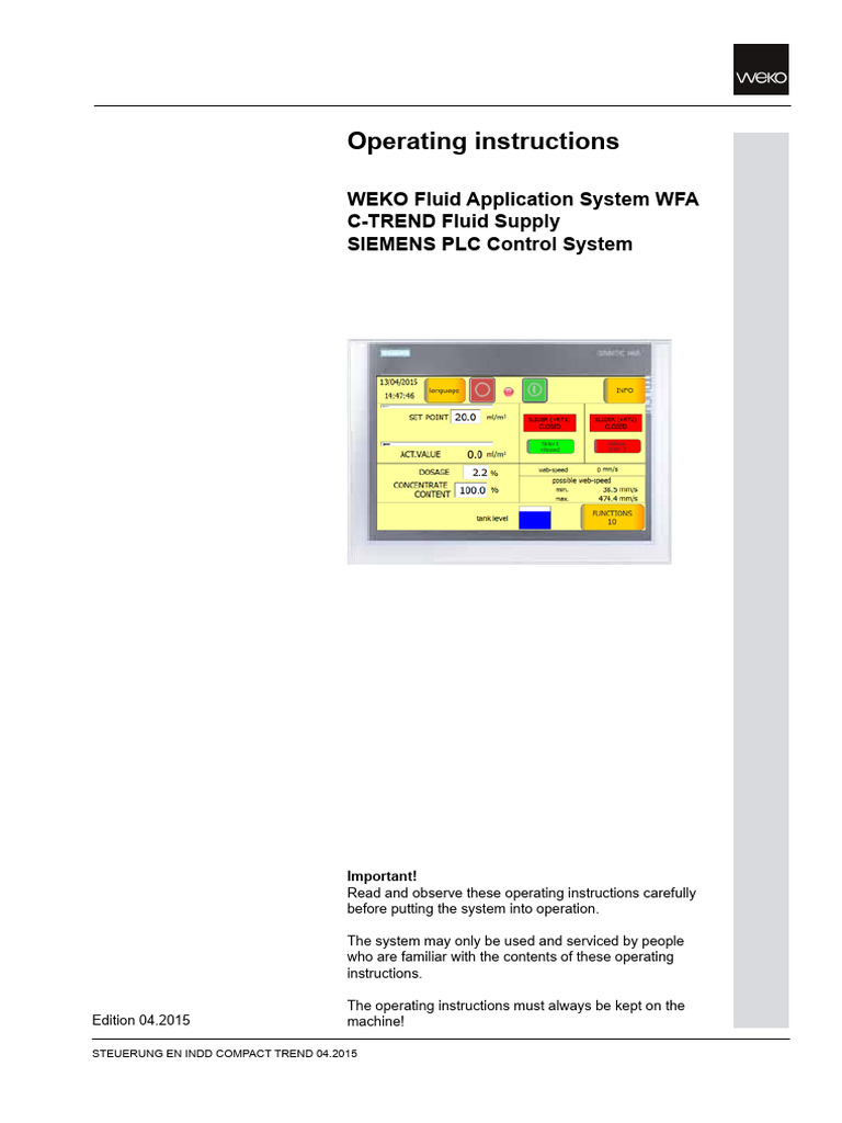 Weko-Fas-Siemens PLC Operating Manual | PDF | Menu (Computing)