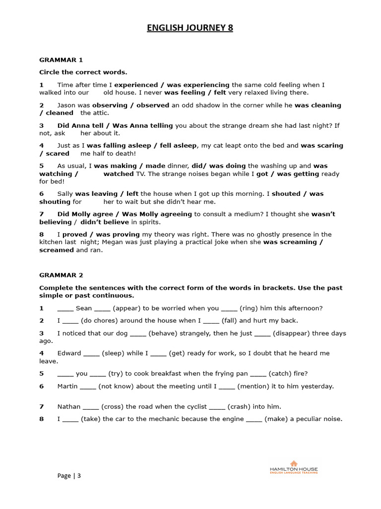 English Journey 8: Past Tense Grammar Exercises | PDF