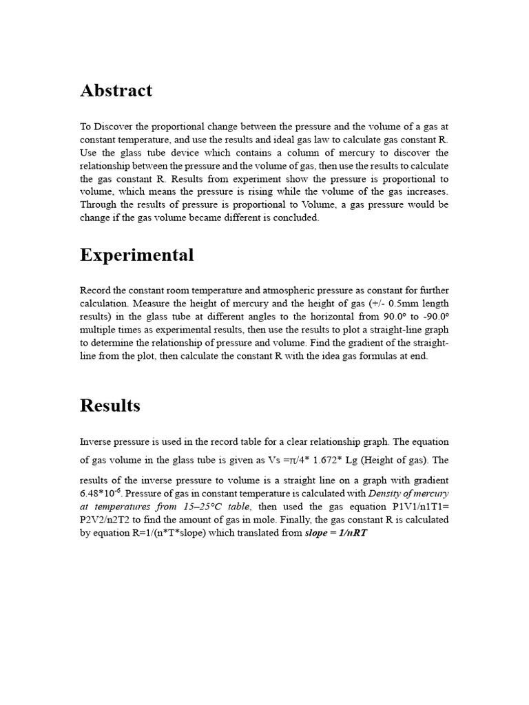 Calculate Gas Constant R from Pressure-Volume Experiment | PDF