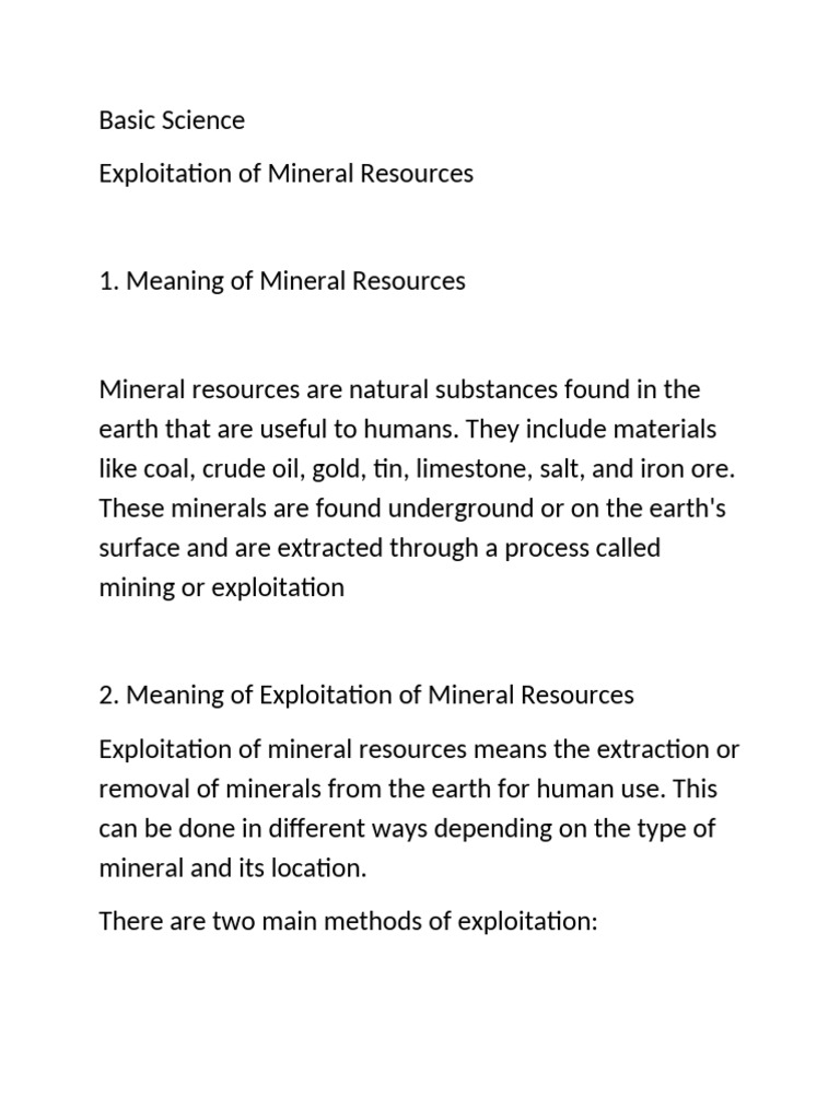 Mineral Resources: Exploitation Impact Guide | PDF | Mining | Nature