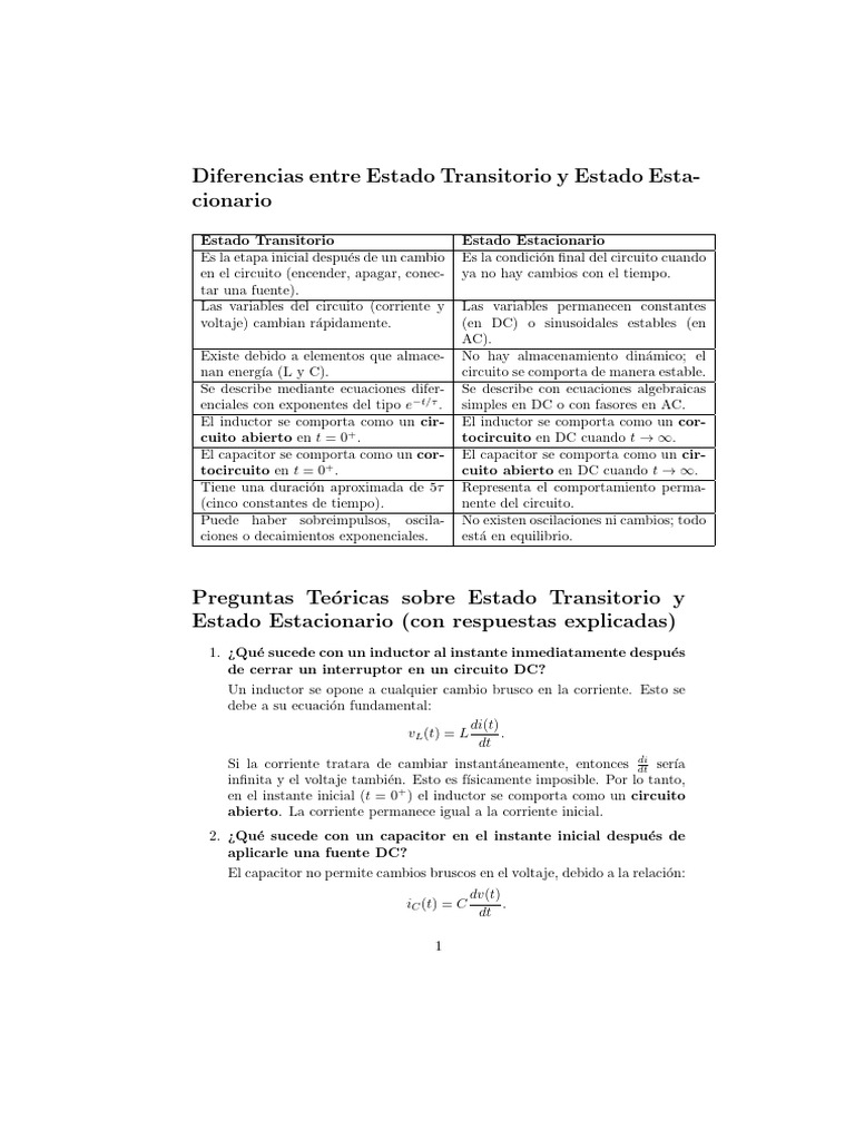 Estado Transitorio vs. Estacionario en Circuitos | PDF | Red eléctrica ...