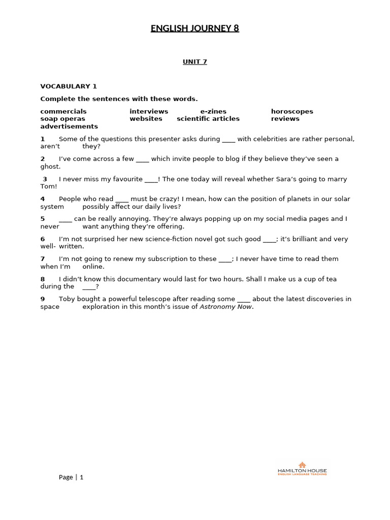 Vocabulary and Grammar Exercises 8 | PDF | English Language
