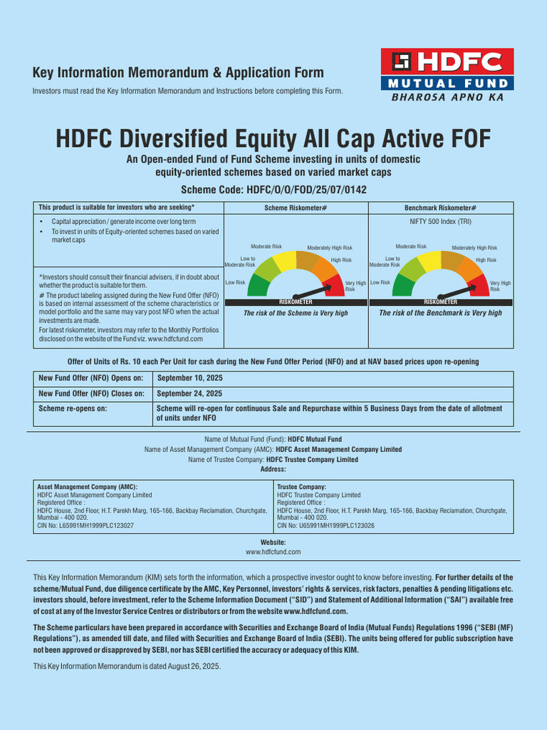 KIM & App Form - HDFC Diversified Equity All Cap Active FOF | PDF ...