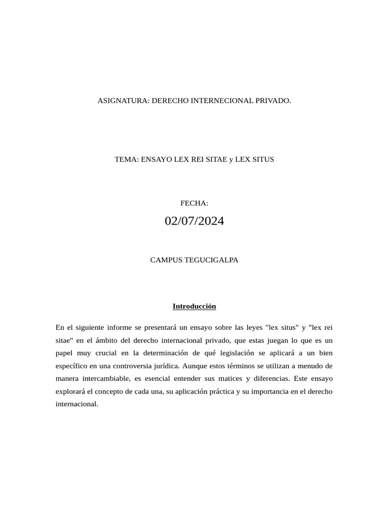 Ensayo de Lex Situs y Lex Rei Sitae | PDF | Propiedad | Ley internacional