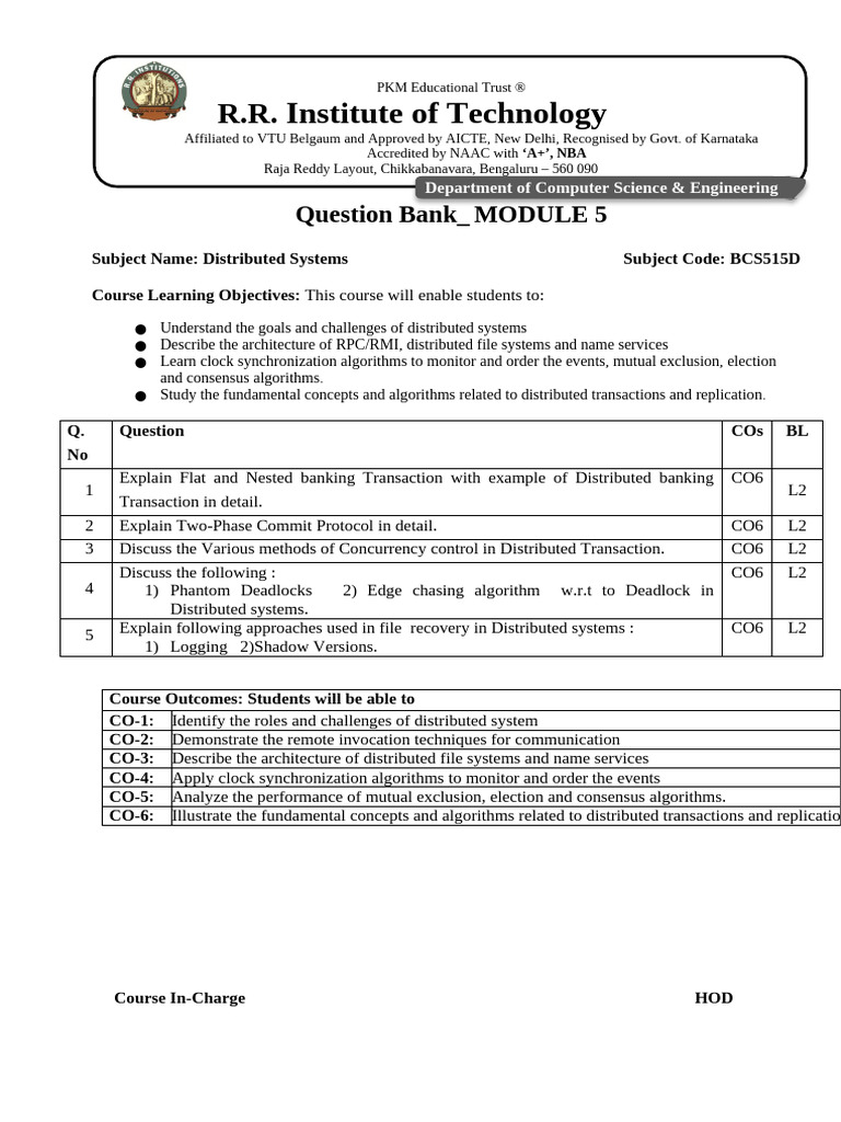 Distributed Systems Question Bank BCS515D | PDF | Distributed Computing ...
