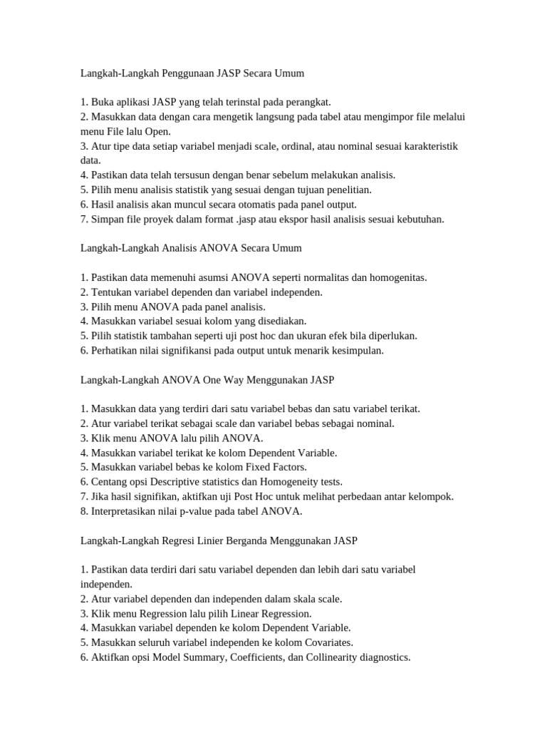Panduan Lengkap Analisis JASP | PDF