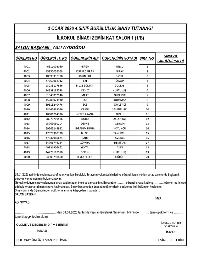 Bursluluk Li̇ste-3 Ocak 2026 Tutanak | PDF