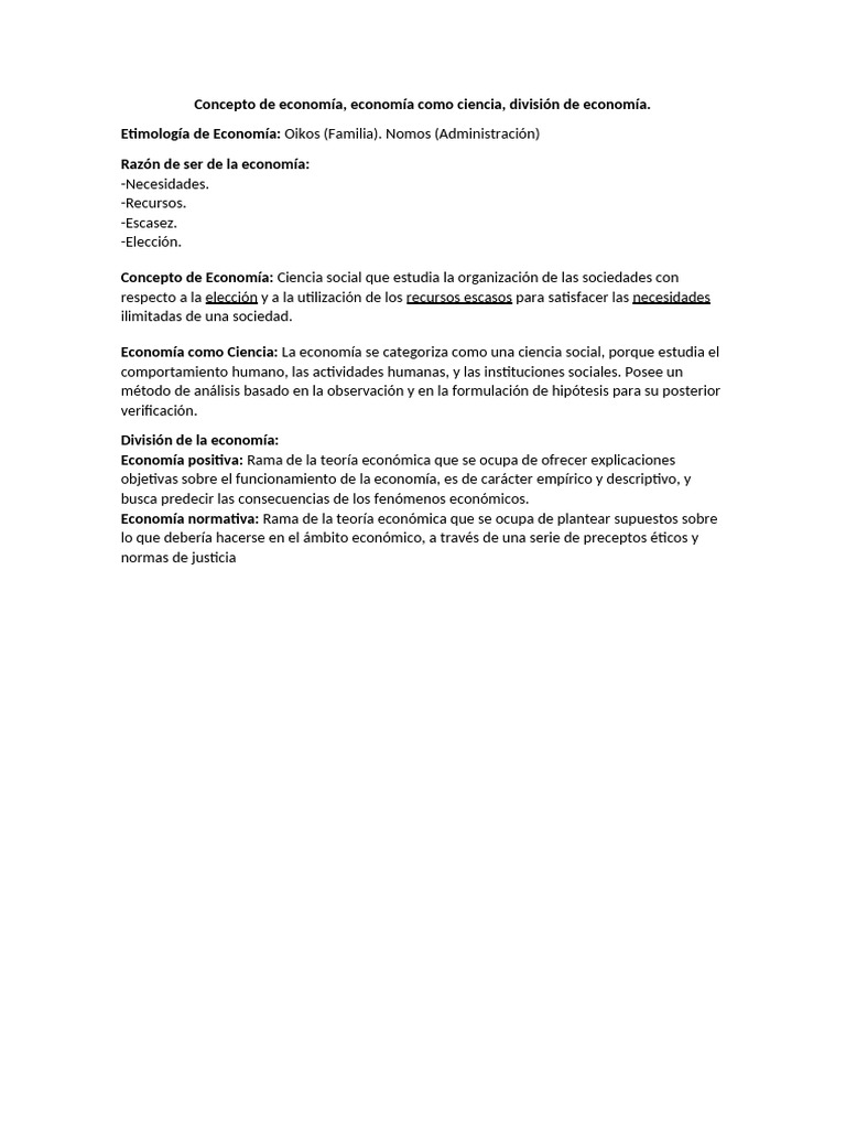 1.concepto de Economía, Economía Como Ciencia, División | PDF