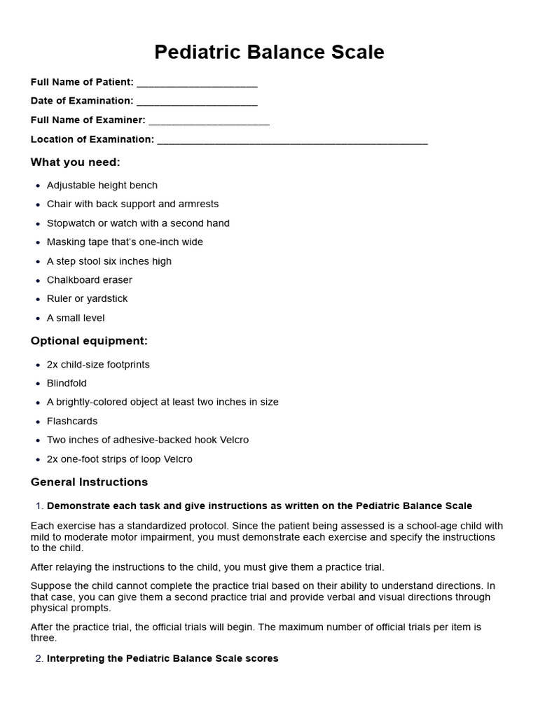 Pediatric Balance Scale Assessment Guide | PDF | Chair | Foot