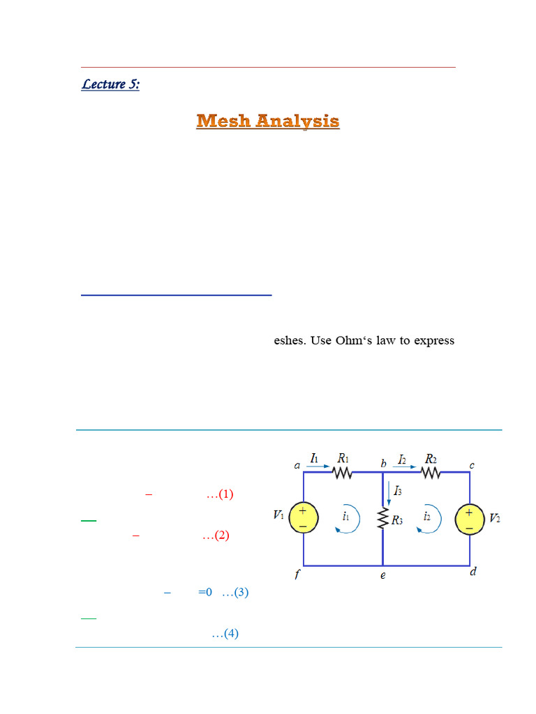 Mesh Analysis for Circuit Analysis | PDF