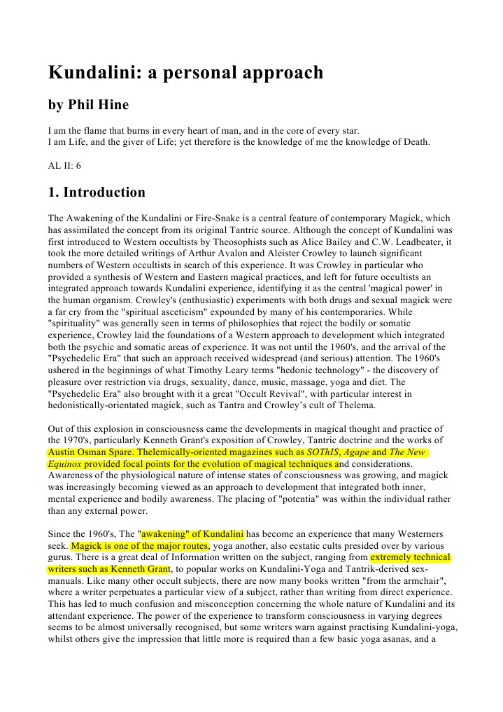 Kundalini A Personal Approach - Phil Hine | PDF | Kundalini | Yoga