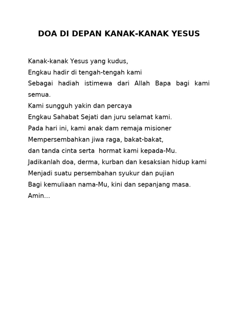 Doa Persembahan untuk Kanak-Kanak Yesus | PDF