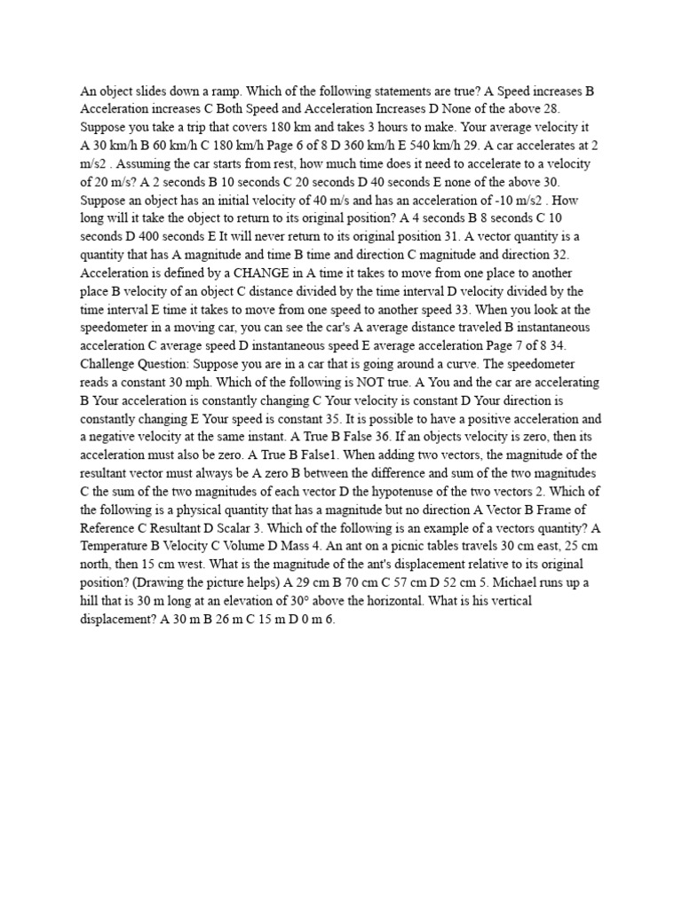 Physics Questions on Motion and Acceleration | PDF | Speed | Velocity