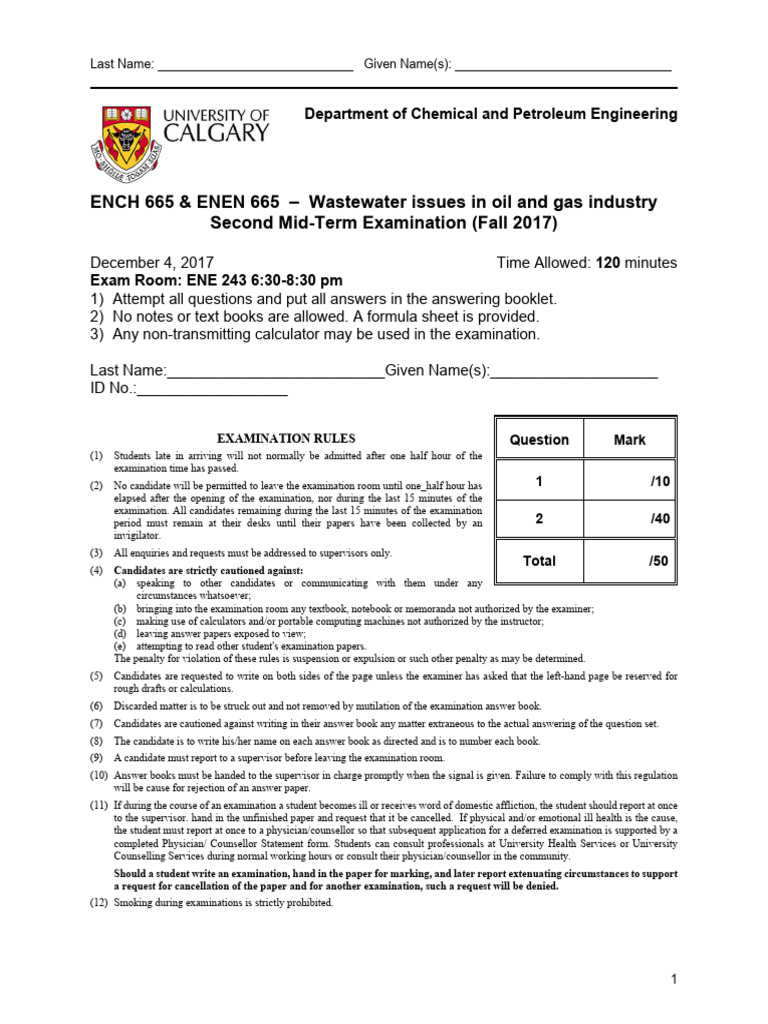 Second Midterm F2017 Final Version With Solutions 1 .PDF | PDF | Adsorption | Fluid Dynamics
