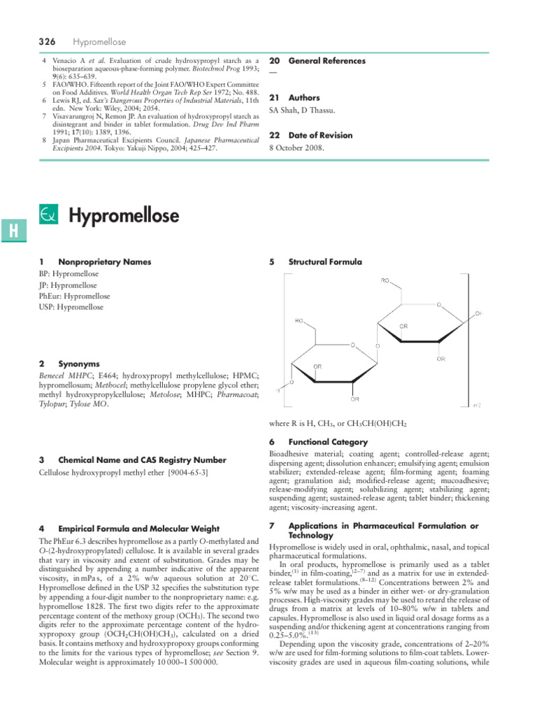HPE Hypromellose | PDF | Pharmaceutical Sciences | Chemical Substances