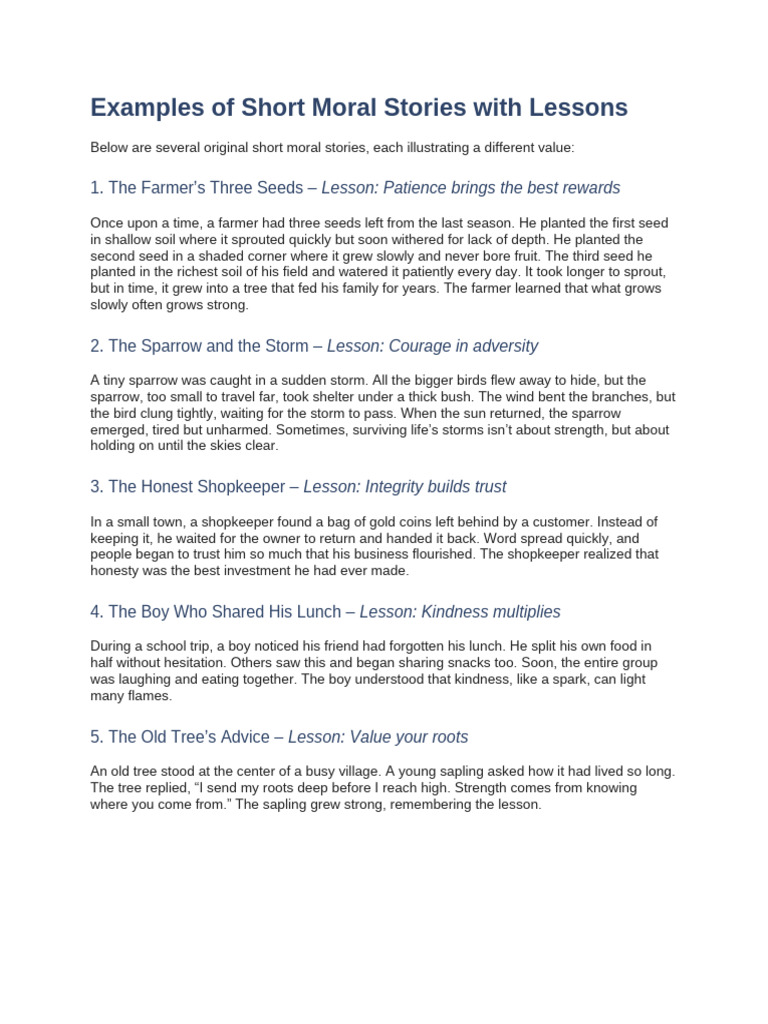 Short Moral Stories with Life Lessons | PDF