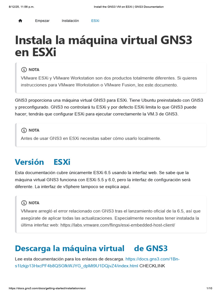 GNS3 VM Installation on ESXi Guide | PDF | Virtual Machine | Virtualization