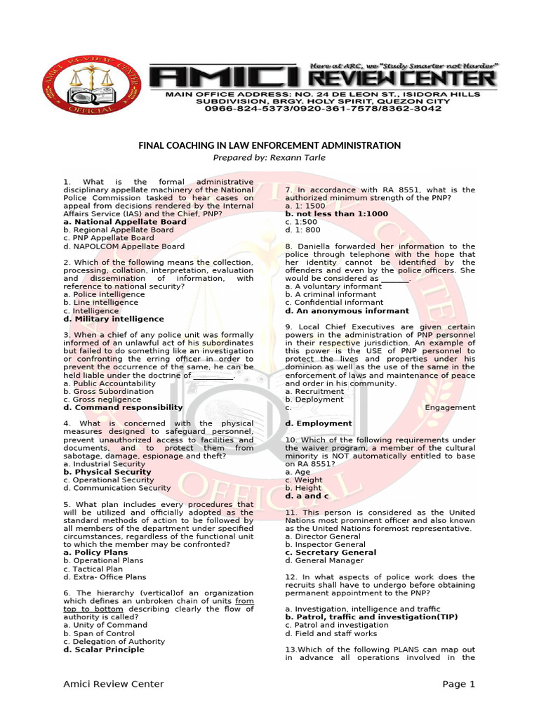 LEA-FC-answer-key | PDF | Police | Espionage