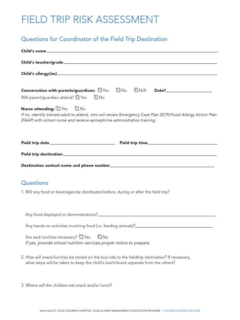Field Trip Assessment Form | PDF | Food Allergy | Allergy