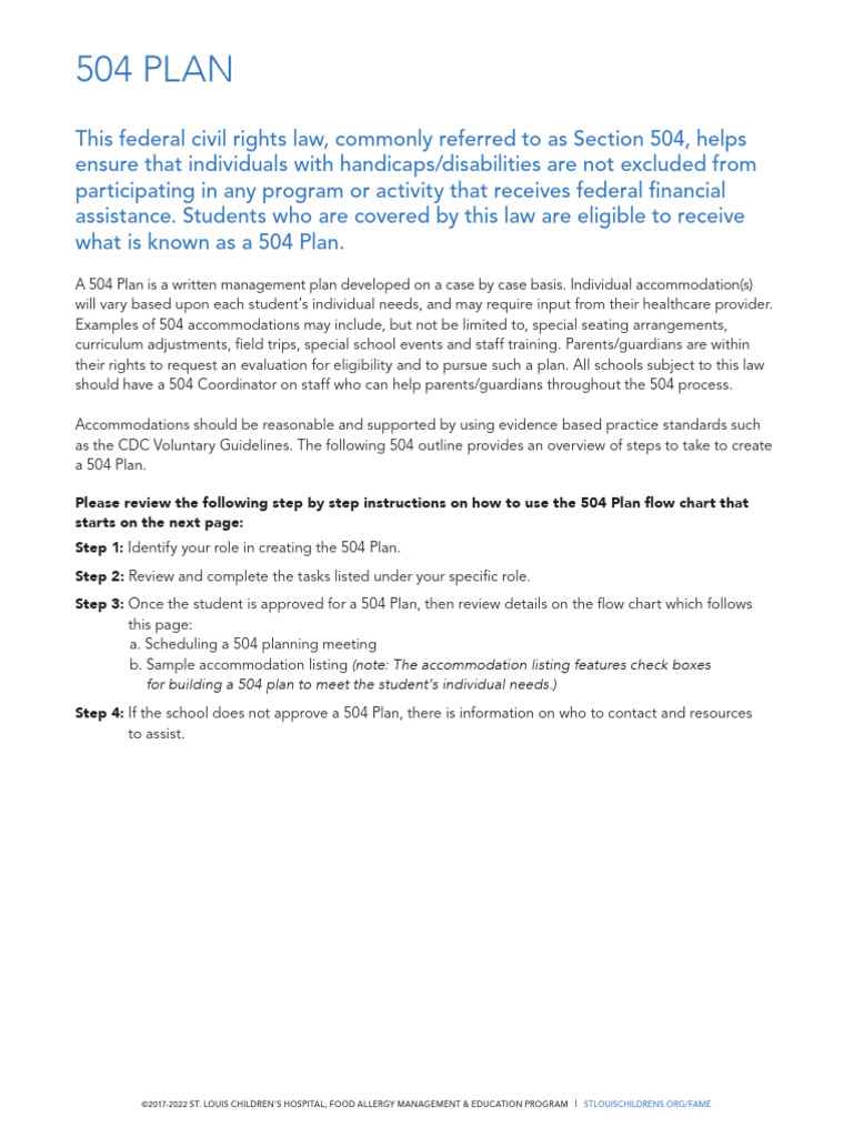 504 plan | PDF | Section 504 Of The Rehabilitation Act | Food Allergy